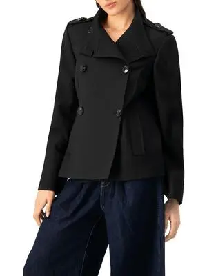IVONNE High Neck Double-breasted Coat - Black