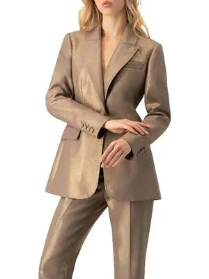 IVONNE Sparkling Blazer With Flap Pockets - Brown