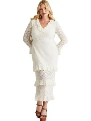 JUNE + VIE Ruffled Lace Maxi Dress - Warm Cream