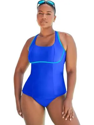 SWIMSUITS FOR ALL Chlorine Resistant Square Neck Tankini Top - Royal Baia