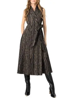 IVONNE Sleeveless Animal Print Wrap Dress - Black