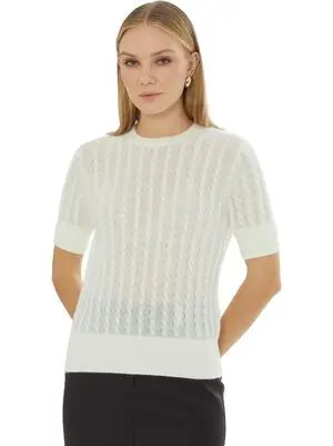 GIZIA Crew Neck Short Sleeve Sweater - Ecru