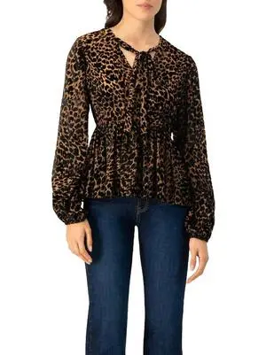 IVONNE Animal Print Velvet Flock Blouse - Black