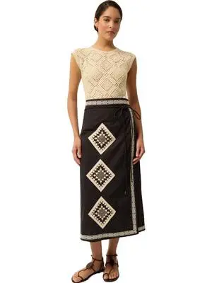 MARIE OLIVER Luca Embroidered Midi Skirt - Fossil