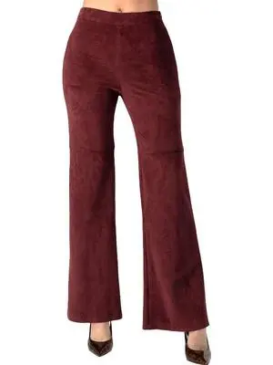 IVONNE Straight Leg Faux Suede Pants - Wine