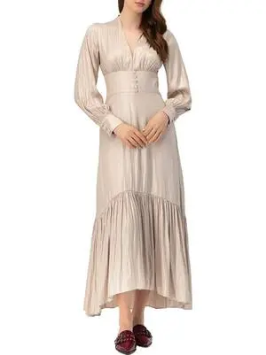 IVONNE V-neck Long Sleeve Maxi Dress - Natural