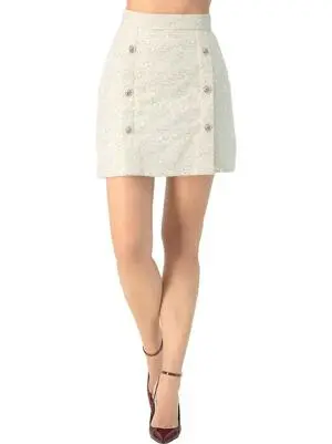 IVONNE Straight Skirt With Front Buttons And Sequins - Ivory