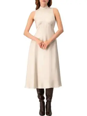 IVONNE Sleeveless High Neck Midi Dress - Ivory