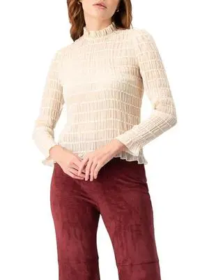 IVONNE Textured Long Sleeve Blouse With High Neck - Ivory