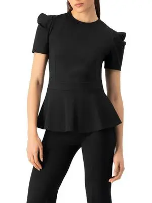 IVONNE Short Sleeve Peplum Blouse - Black