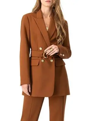 IVONNE Double-breasted Blazer With Tie Detail - Brown