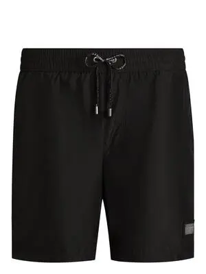 Dolce & Gabbana Mid-length Swim Trunks With Logo Tag - Black