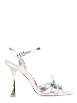 ROGER VIVIER Leather Sandals With Ankle Strap - Silver