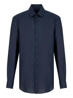 Giorgio Armani Plain Linen Shirt Blue