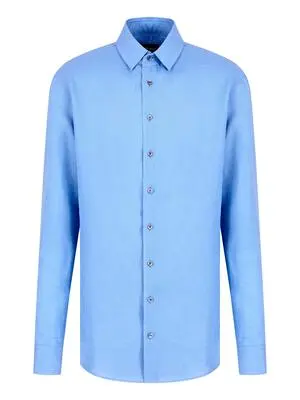 Giorgio Armani Plain Linen Shirt Light Blue
