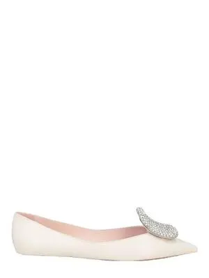 ROGER VIVIER Leather Ballet Flats With Crystals - White