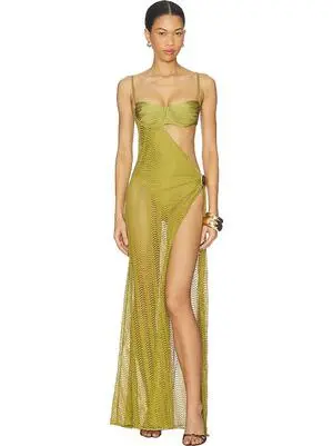 PatBO Wave Cut Out Maxi Beach Dress - Green