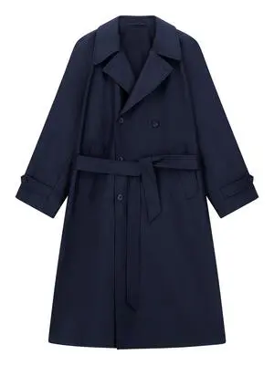 Giorgio Armani Silk-blend Twill Trench Coat - Navy Blue