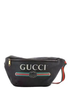 Gucci Logo Printed Leather Belt Bag - Black