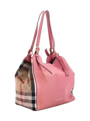 Burberry Canterbury Leather And House Check Canvas Small Tote Bag - Pink
