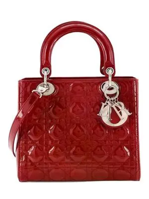 Dior Lady Cannage Quilt Patent Medium Satchel - Red