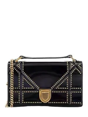 Dior Diorama Chain Flap Clutch Studded Crossbody Bag - Black