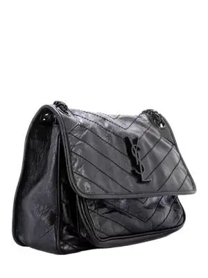 Saint Laurent Niki Chain Flap Bag Matelasse Chevron Leather Medium - Black