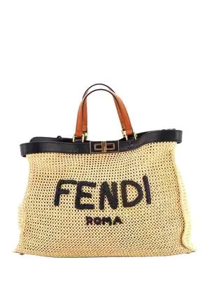 Fendi Peekaboo X-raffia Medium Tote Bag - Neutrals