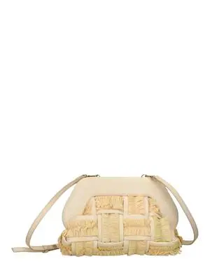 THEMOIRE Woven Crossbody Bag With Fringe - Neutrals