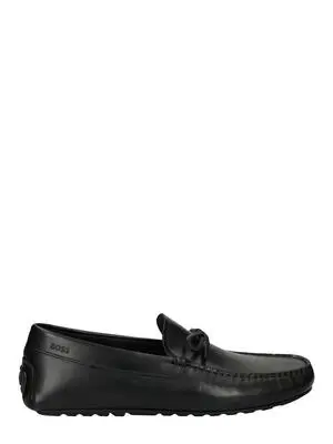 BOSS Leather Driver Moccasins With Bow Detailing - Black