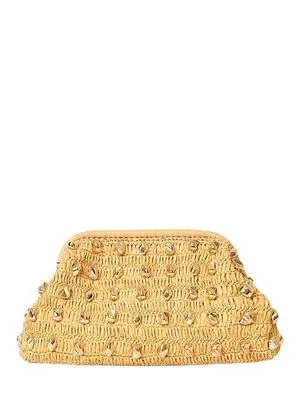 BTB LOS ANGELES Galia Studded Raffia Clutch - Natural