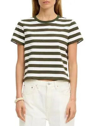 Denimist Striped Baby Tee - Dark Olive Green Ecru