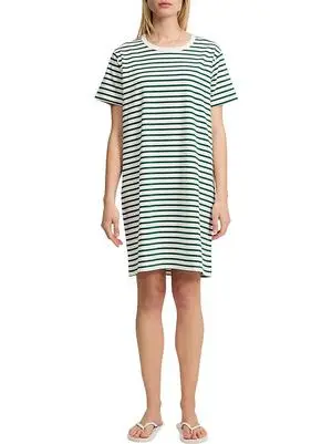 Denimist Relaxed T-shirt Dress - Ecru Green Stripe