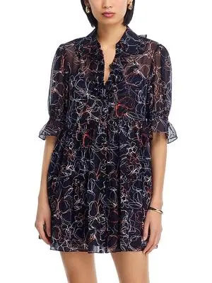 Cinq À Sept Malva Linework Floral Dress - Navy Multi
