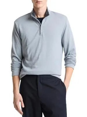 Vince Cotton Blend Quarter Zip Pullover - Steel Blue/studio