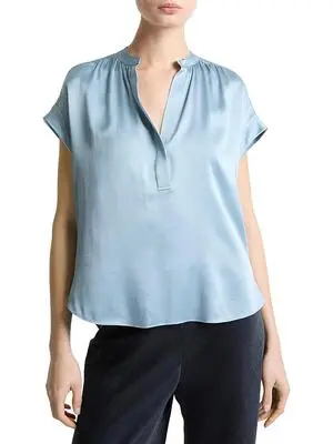 Vince Silk Gathered Neck Top - Del Mar