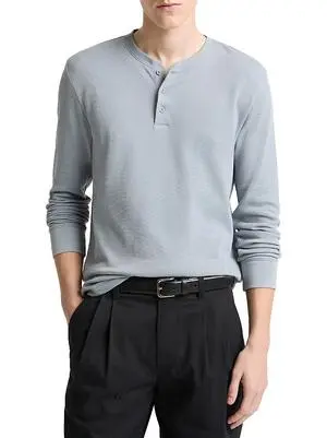 Vince Jacquard Rib Long Sleeve Henley - Steel Blue