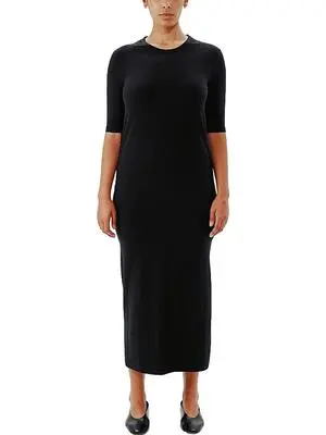 Another Tomorrow Elbow Sleeve Midi Dress - Black