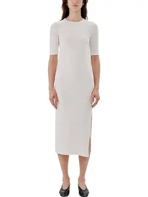 Another Tomorrow Elbow Sleeve Midi Dress - White