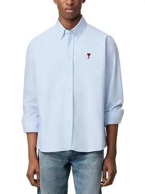 Ami Classic Long Sleeve Shirt Button Down Collar With Embroidered Adc - Sky Blue