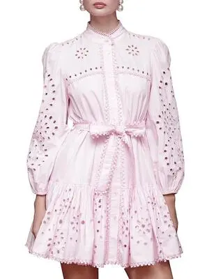 Avec Les Filles Cotton Broderie Anglaise Belted Shirt Dress - Ballet Pink