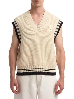 Ami V-neck Stripe Sleeveless Sweater - Blanc Creme