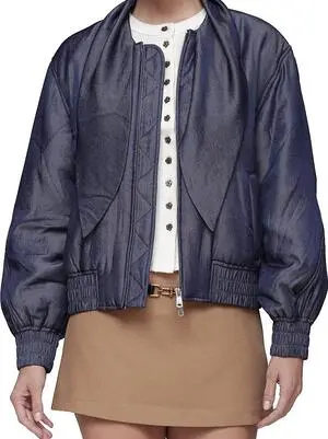 Avec Les Filles Scarf Tie Bomber Jacket - Dark Navy