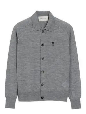 Ami Button Cardigan Sweater - Heather Grey/black
