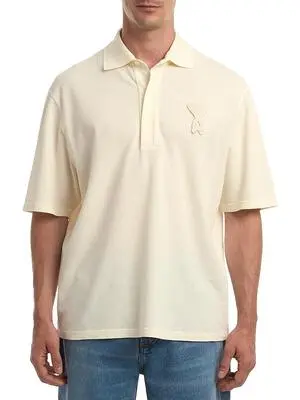 Ami Short Sleeve Polo With De Coeur Patch - Blanc Creme