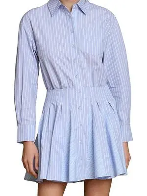 Avec Les Filles Button Front Shirt Dress - Blue Stripe