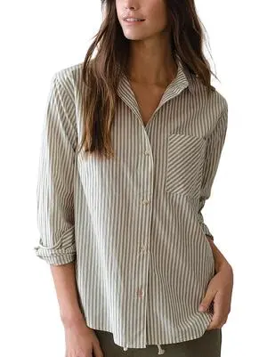 Marine Layer Jane Relaxed Cali Poplin Shirt - Olive Stripe