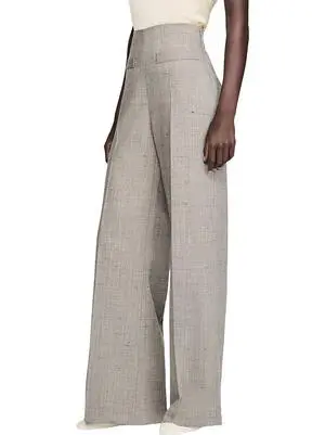 Sandro Checkered Wide Leg Pants - Greige