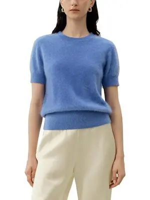 Lilysilk Brushed Cashmere Short-sleeve Sweater - Ocean Blue