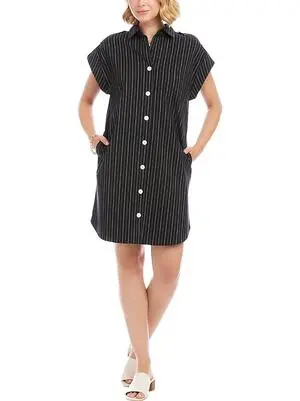 Karen Kane Striped Shirtdress - Black/ Off White